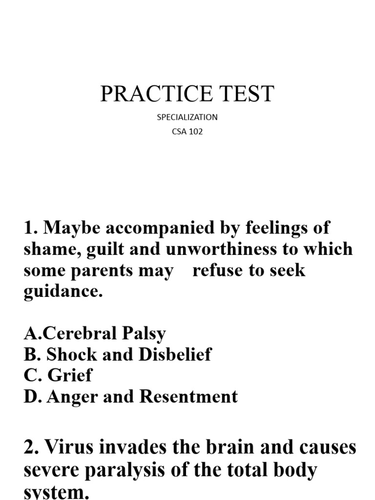 PRACTICE TEST Specialization | PDF | Cognitive Science | Psychology