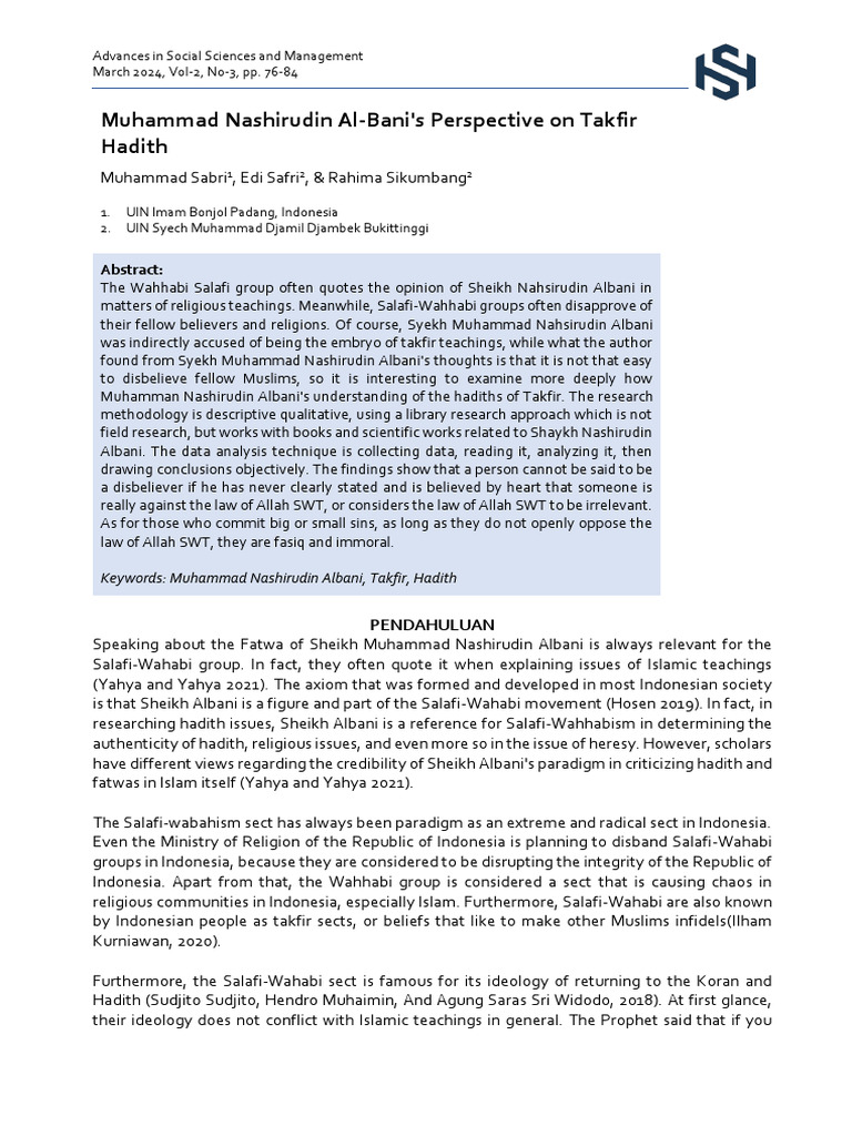 Muhammad Nashirudin Al-Bani's Perspective On Takfir Hadith | PDF ...