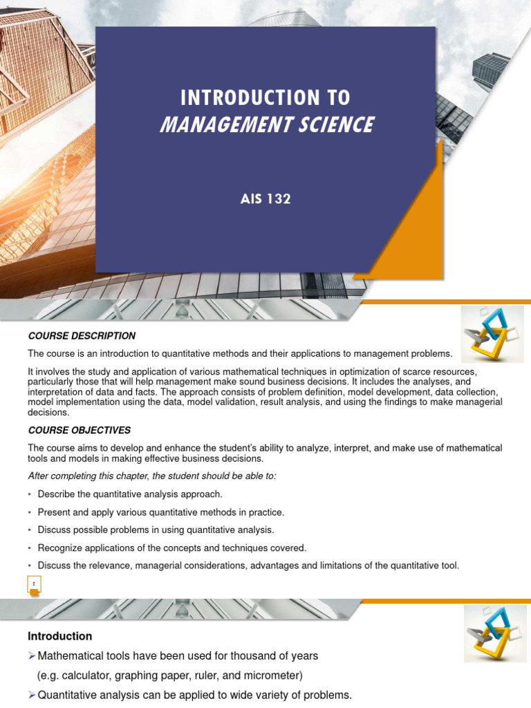 1 - Introduction To Management Science Updated | PDF | Mathematical Model | Statistics