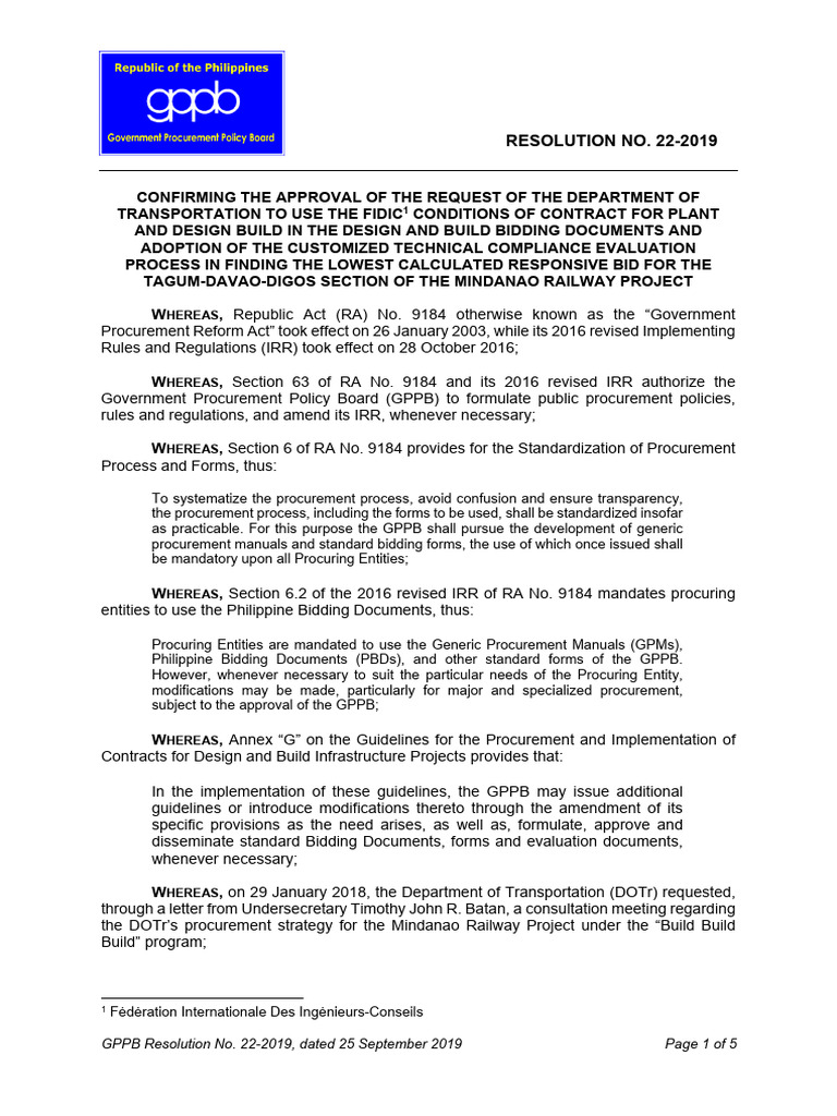 GPPB Resolution No. 22-2019 | PDF | Procurement | Government
