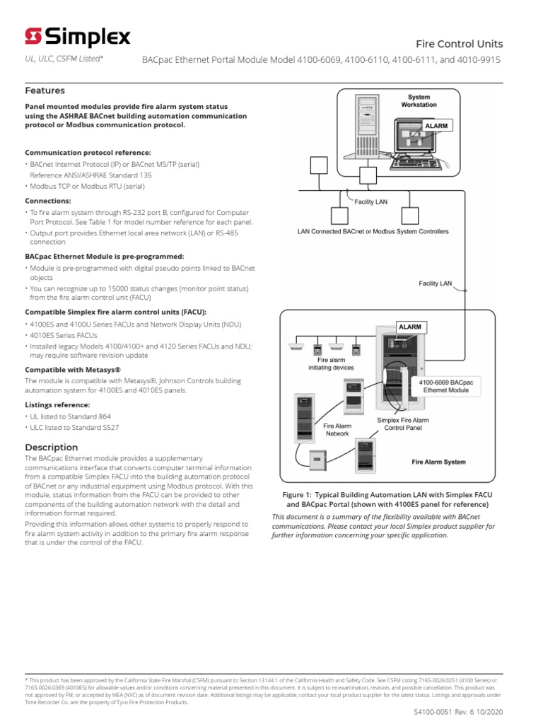 Bacpac Ethernet Portal Module Model 4100-6069, 4100-6110, 4100-6111, and 4010-9915 | PDF ...
