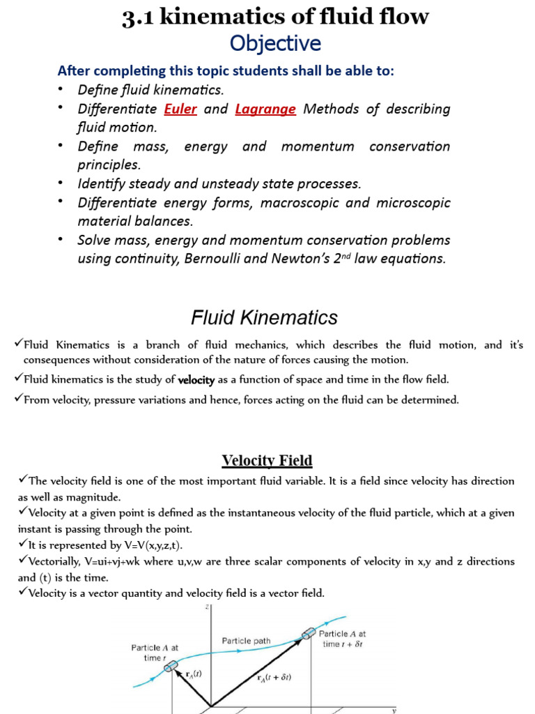 3.1 Kinematics of Fluid Flow | PDF | Fluid Dynamics | Continuum Mechanics