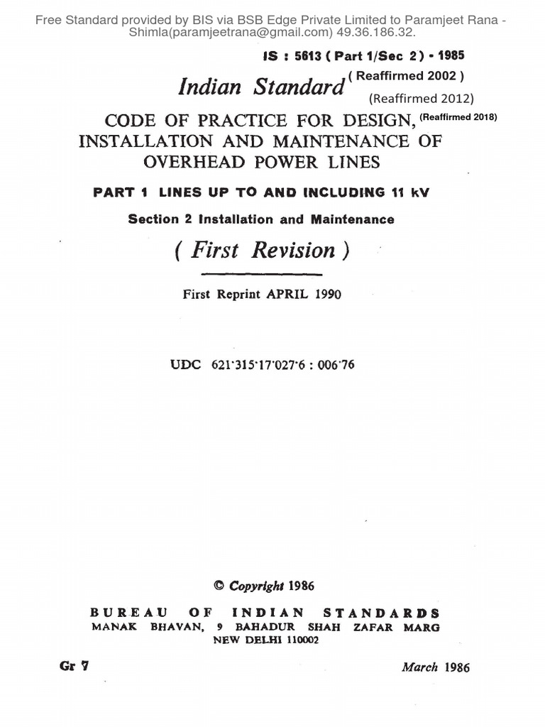 03 5613 Part 1 Sec 2 1985 | PDF | Electrical Engineering | Electricity