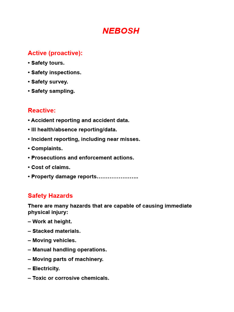 NEBOSH_SHORTCUT | PDF | Occupational Safety And Health | Working Conditions