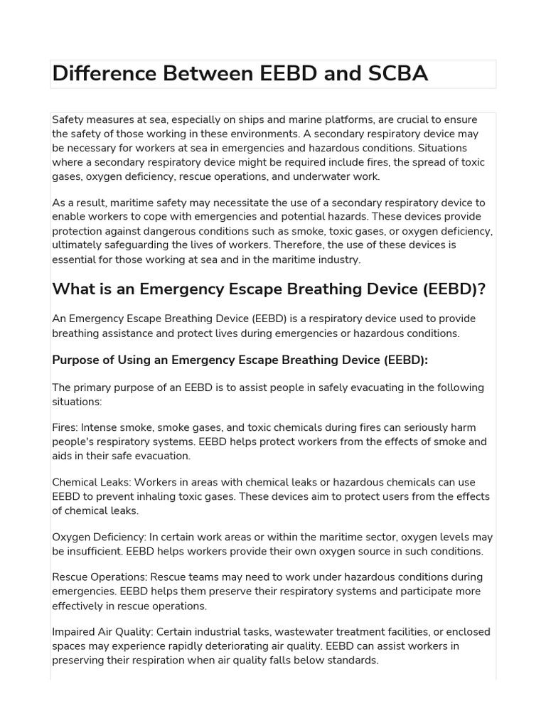 Differences of SCBA Vs EEBD | PDF | Firefighting | Breathing
