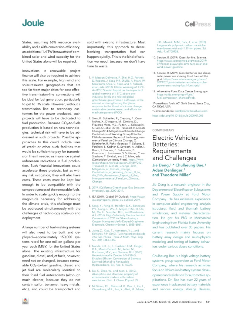 Electric Vehicles Batteries: Requirements and Challenges: Jie Deng ...