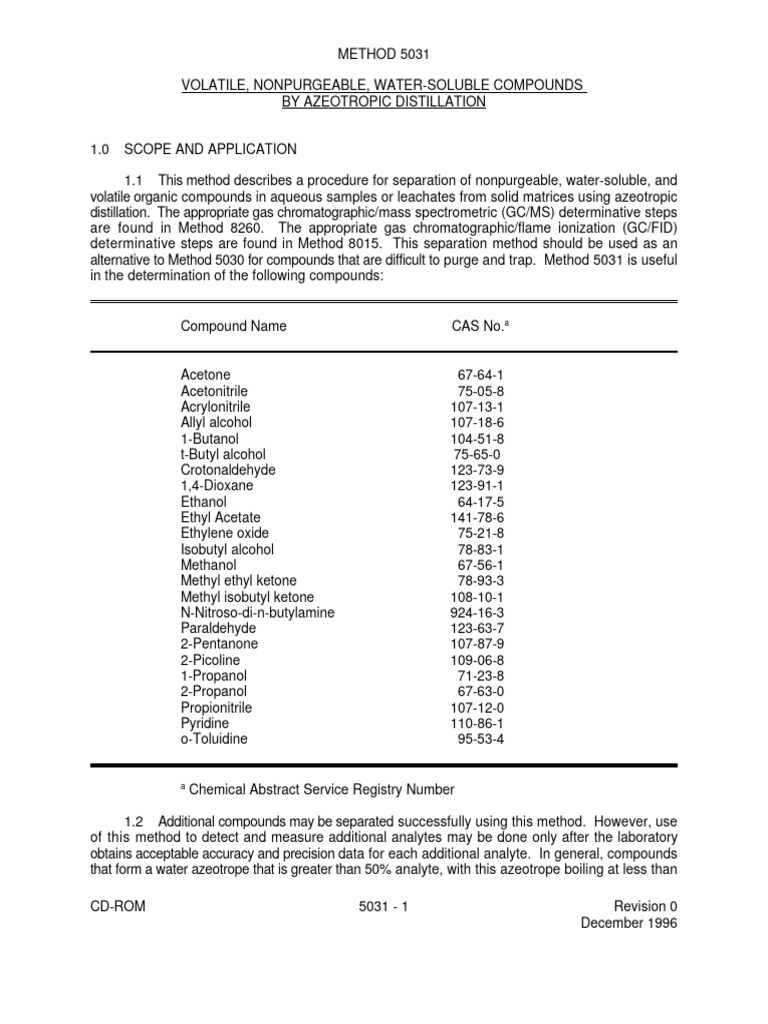 Epa5031_volatile, Nonpurgeable, Water-soluble Compounds by Azeotropic ...