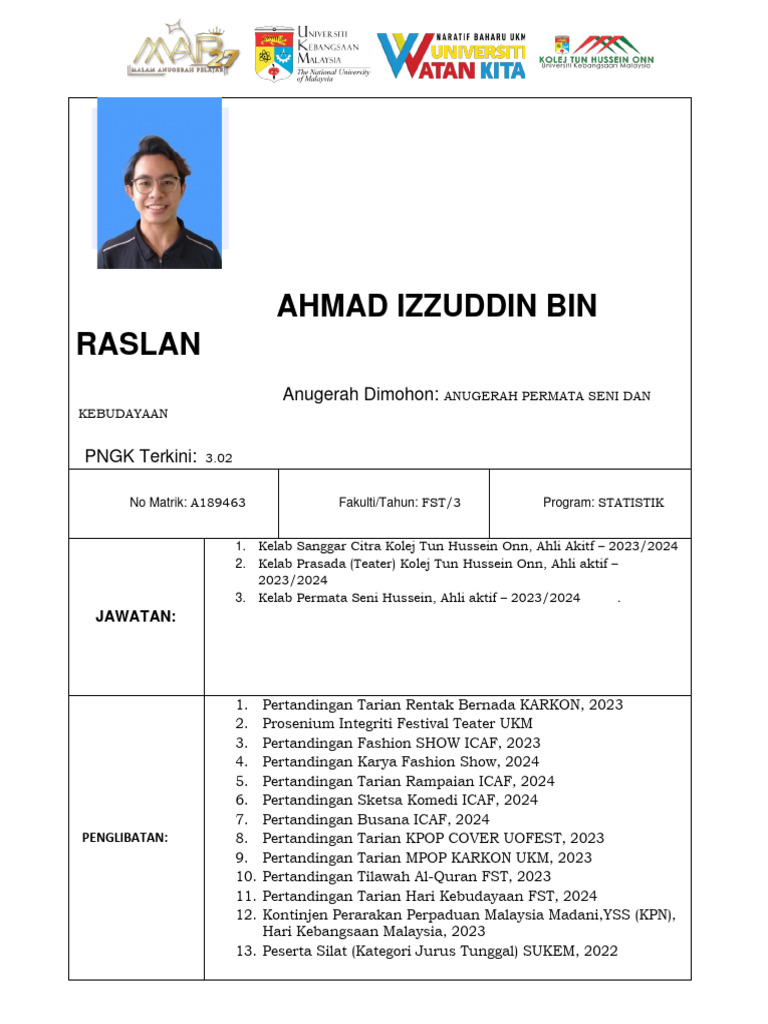 (1)Borang Pencalonan Map_ahmad Izzuddin | PDF