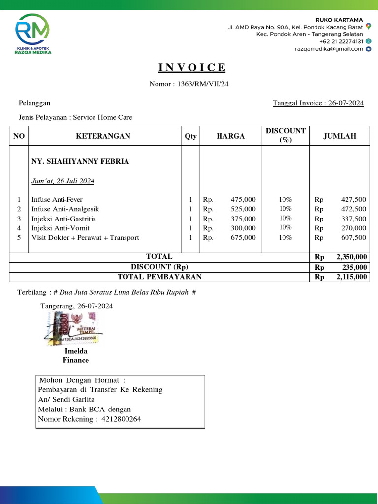 Invoice Dan Kwitansi NY. AURA KASIH 26 Juli 2024 | PDF