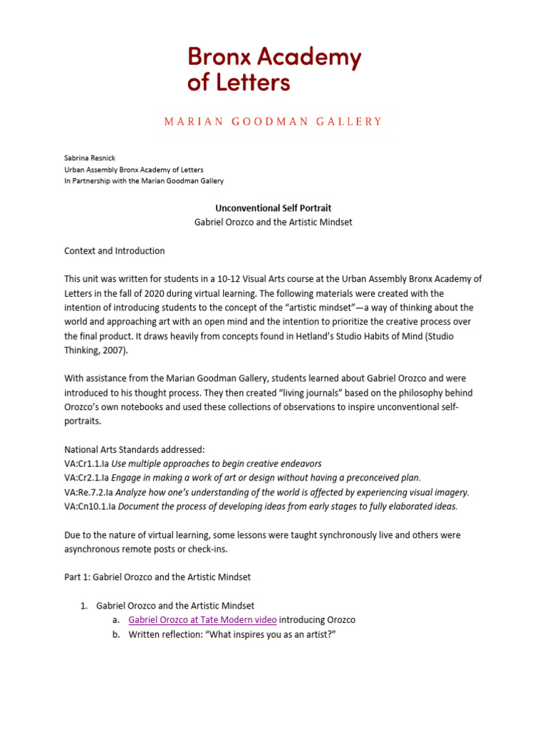 Unconventional Self Portrait Lesson Plan 2 | PDF | Behavior ...