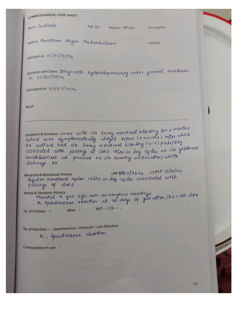 Gynecology Case Sheet | PDF