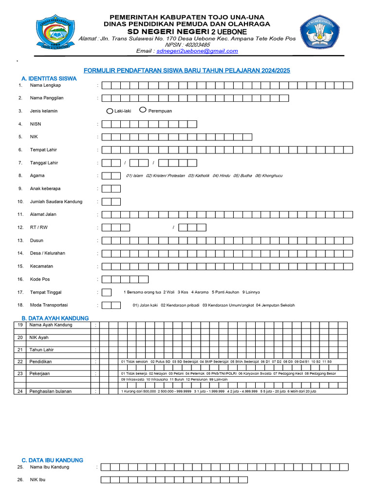 Formulir Pendaftaran PPDB 2024 | PDF
