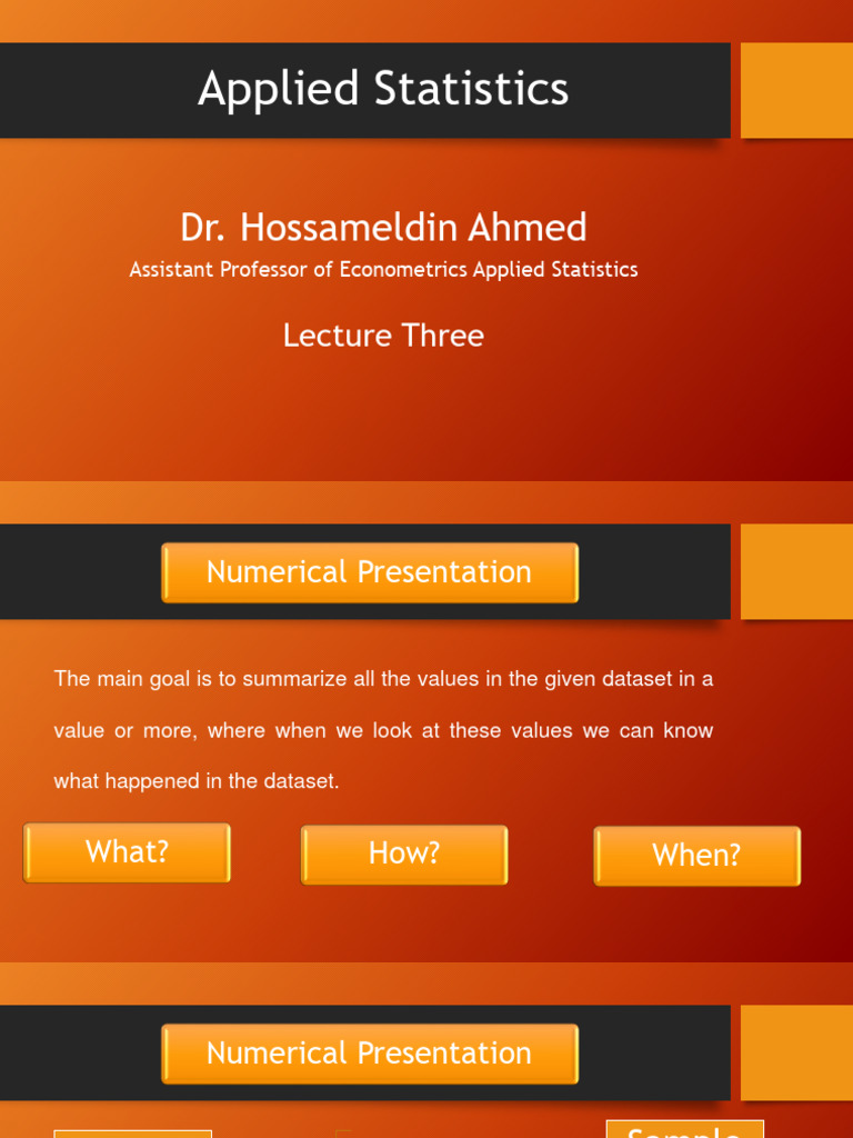 Lecture 3 - Numerical Presenation | PDF | Median | Mode (Statistics) Lecture 3 - Numerical Presenation | PDF | Median | Mode (Statistics)