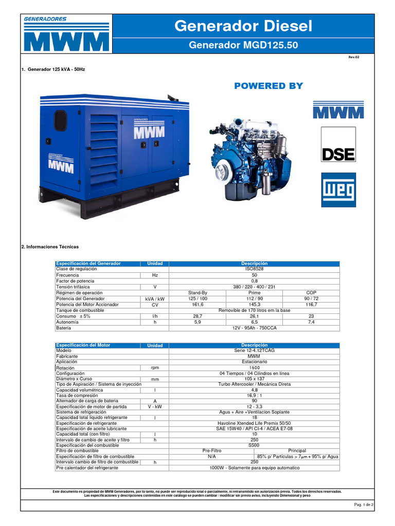 Especificaciones Técnicas - Generadores - 100kVA - MWM - 50Hz - Rev02 - 29-04-2020 | PDF ...