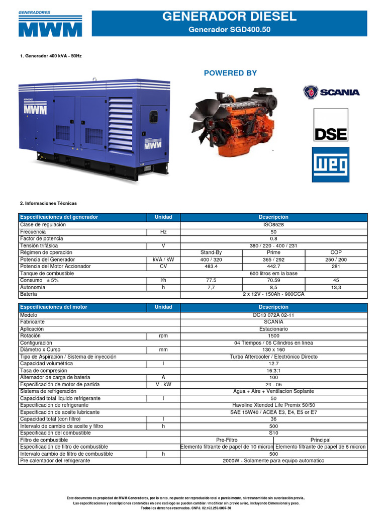SGD400 50 | PDF | Generador eléctrico | Motor diesel