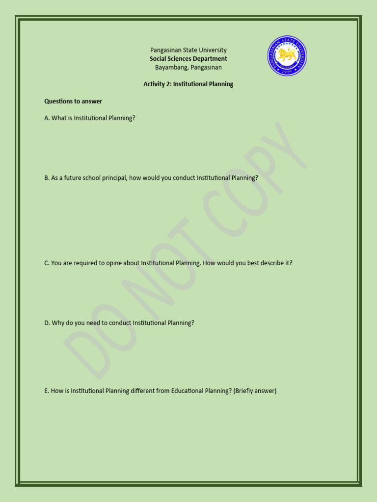 Activity 2 Institutional Planning | PDF