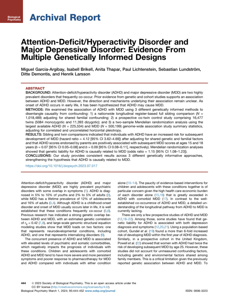 ADHD and MDD: Causal Links Explored | PDF | Attention Deficit ...