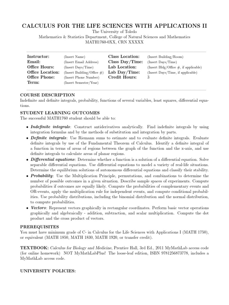 UT Math1760 Syllabus 2017 | PDF | Integral | Equations