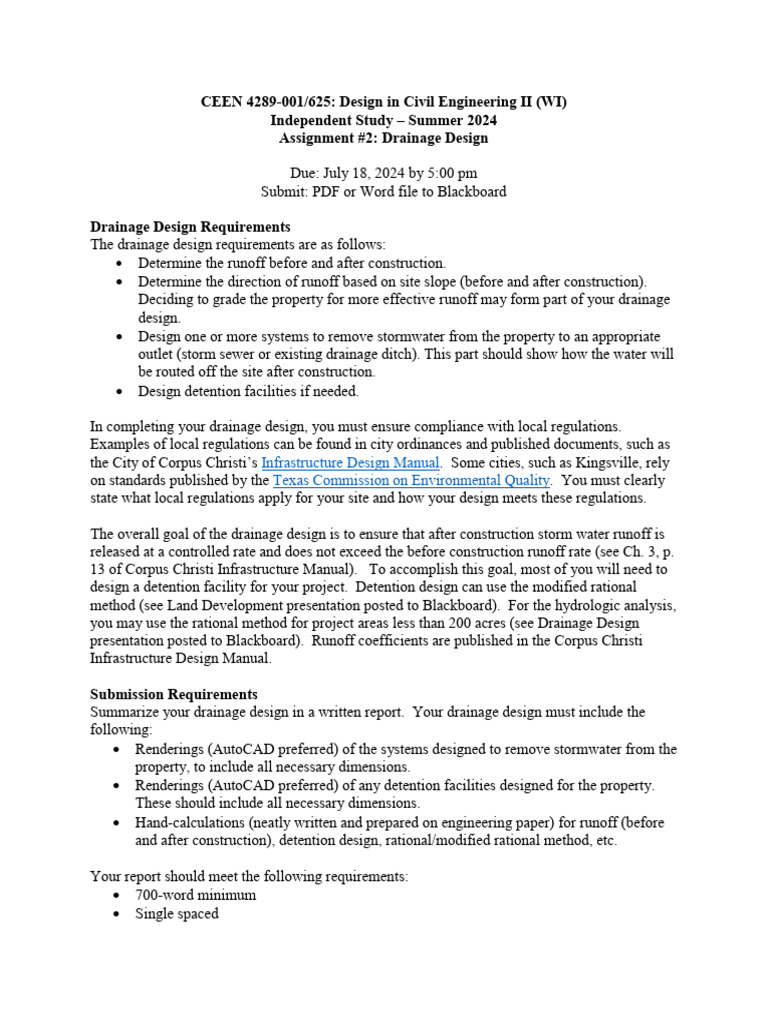 Drainage Design Assignment 2 | PDF | Stormwater Drainage Design Assignment 2 | PDF | Stormwater
