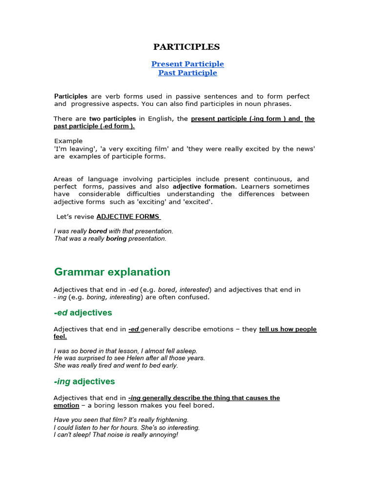 1 Participles | PDF | Foreign Language Studies