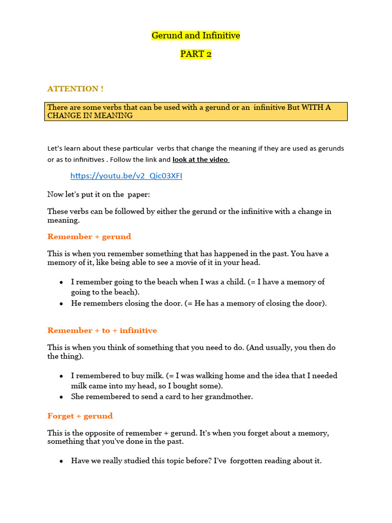 Gerund and Infinitive Part 2 | PDF | Linguistic Morphology