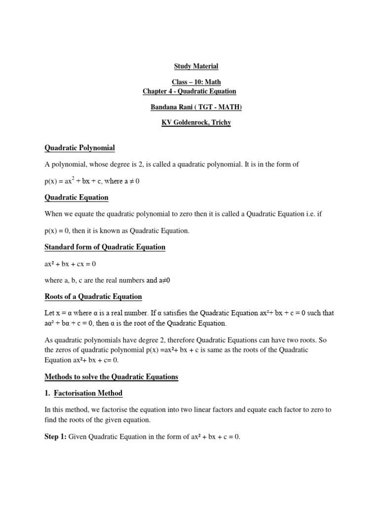 Quadratic Equations ASSIGNMENT | PDF | Quadratic Equation | Factorization