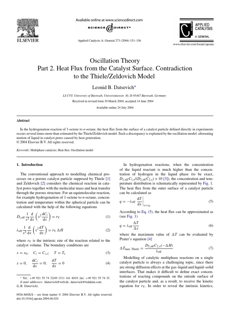 Oscillation Theory - Heat Flux From The Catalyst Surface | PDF ...