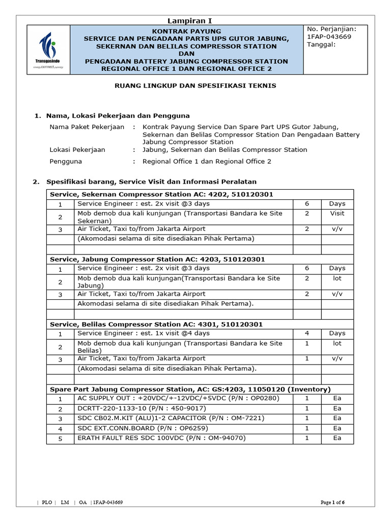 Lampiran 1-Ruang Lingkup Spek Teknis | PDF