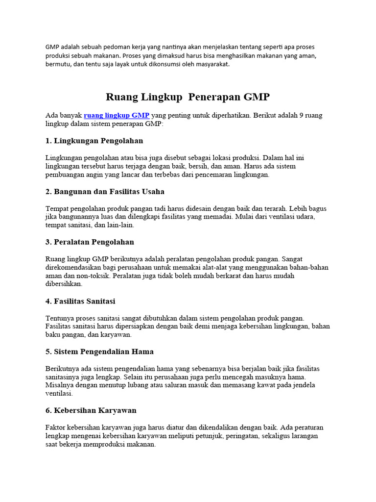 GMP Adalah Sebuah Pedoman Kerja Yang Nantinya Akan Menjelaskan Tentang ...
