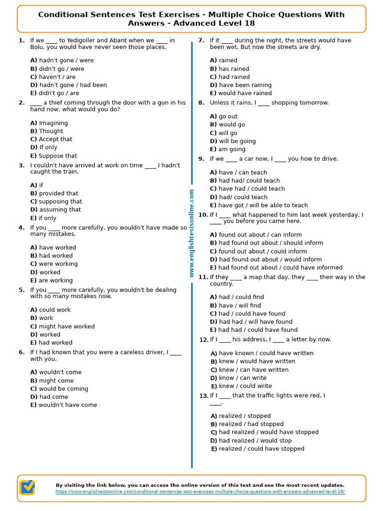 517 - Conditional Sentences Test Exercises Multiple Choice Questions ...