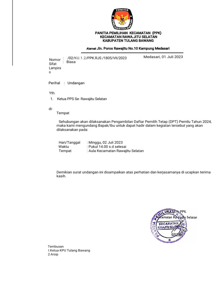 Undangan Pengambilan DPT Pemilu 2024 | PDF