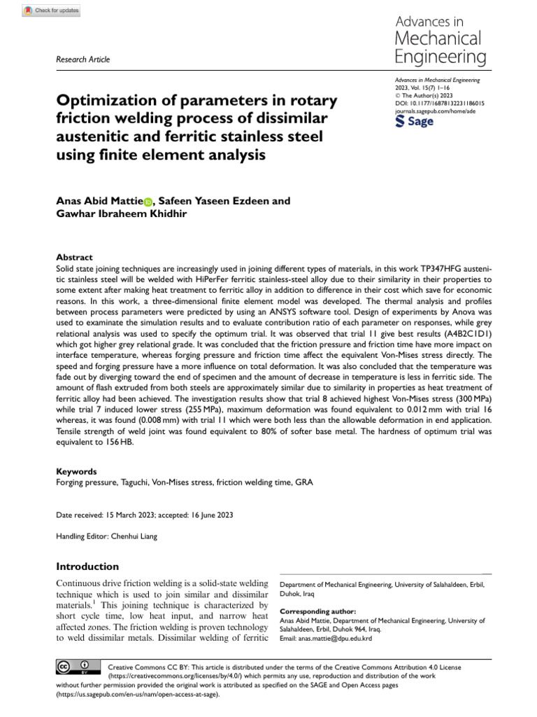 Optimization of Parameters in Rotary Friction Welding Process of Dissimilar Austenitic and ...