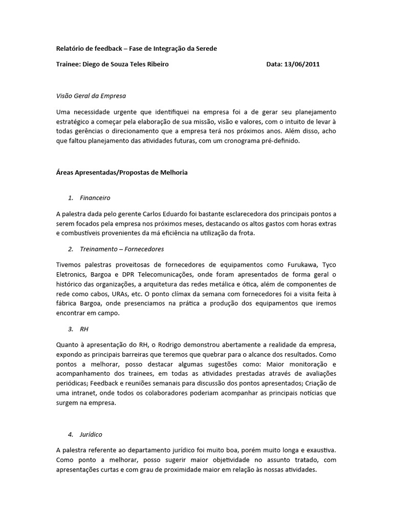 Feedback da Integração na Serede | PDF | Logística
