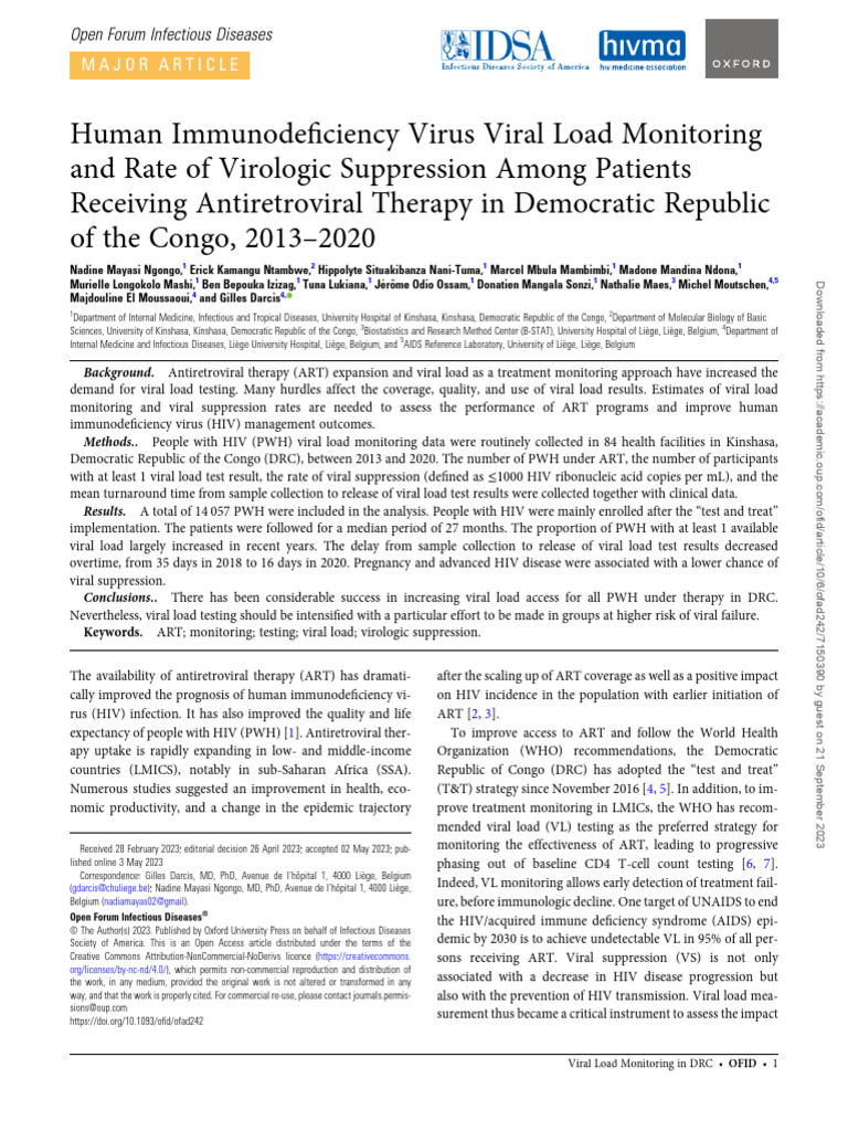 Hiv Viral Load Monitoring and Rate of Virologic Suppression 2h7jswyc ...