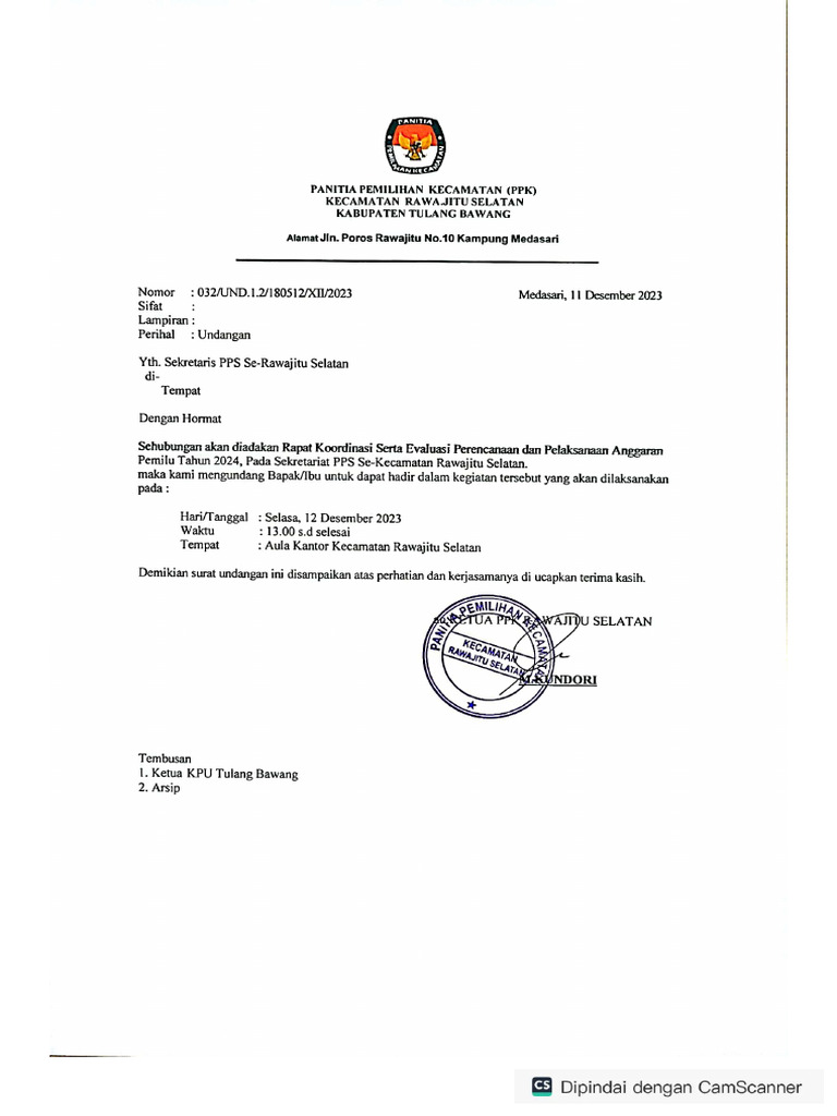 Undangan Perencanaan Dan Pelaksanaan Anggaran Pemilu | PDF