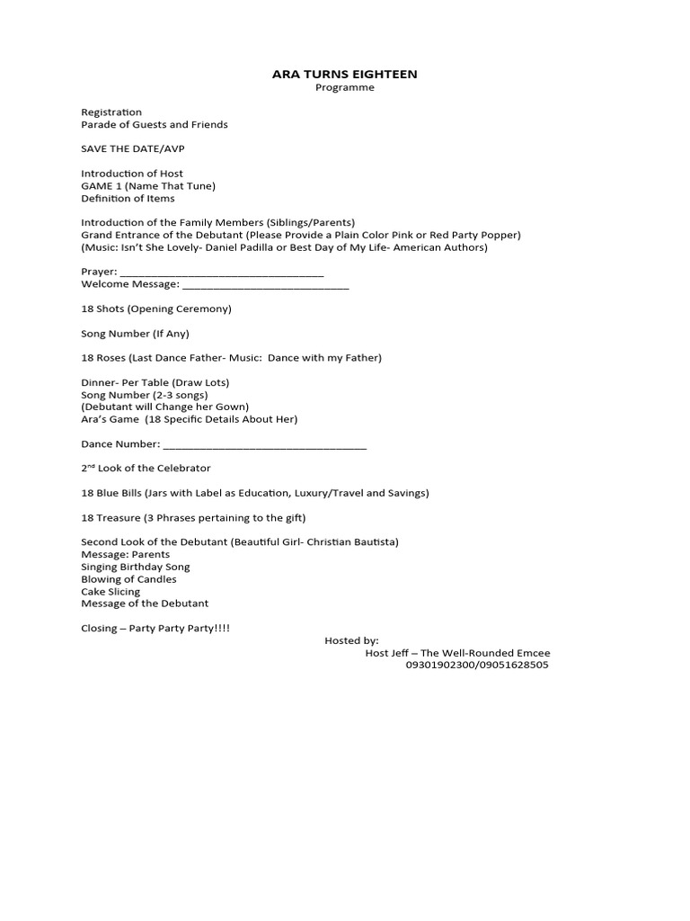 Ara's 18th Birthday Celebration Program | PDF | Art