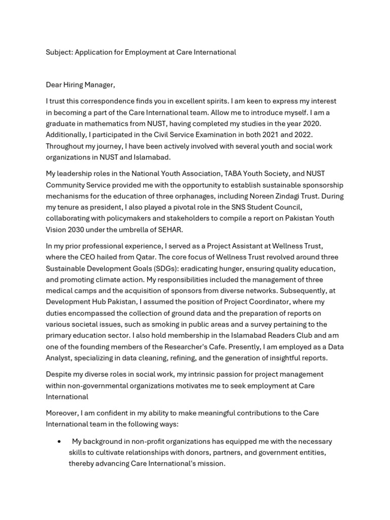 Care - Foundation-Cover-Letter | PDF