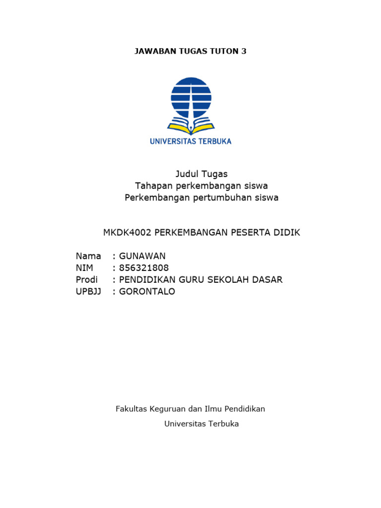 JAWABAN TUGAS TUTON 3 Perkembangan Peserta Didik | PDF | Sains & Matematika