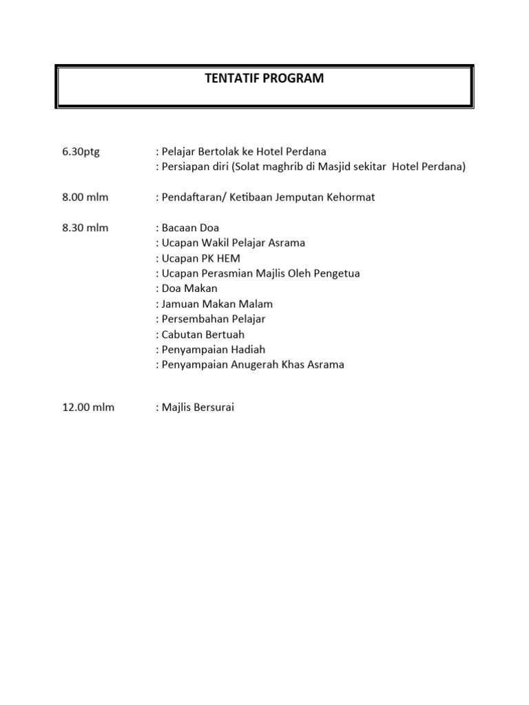 Tentatif Program Dinner Asrama | PDF