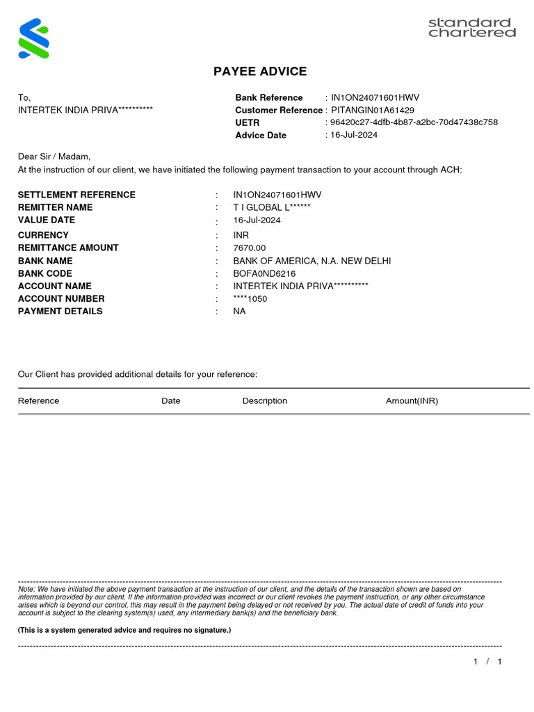 IN Payee Advice | PDF | Payments | Financial Services