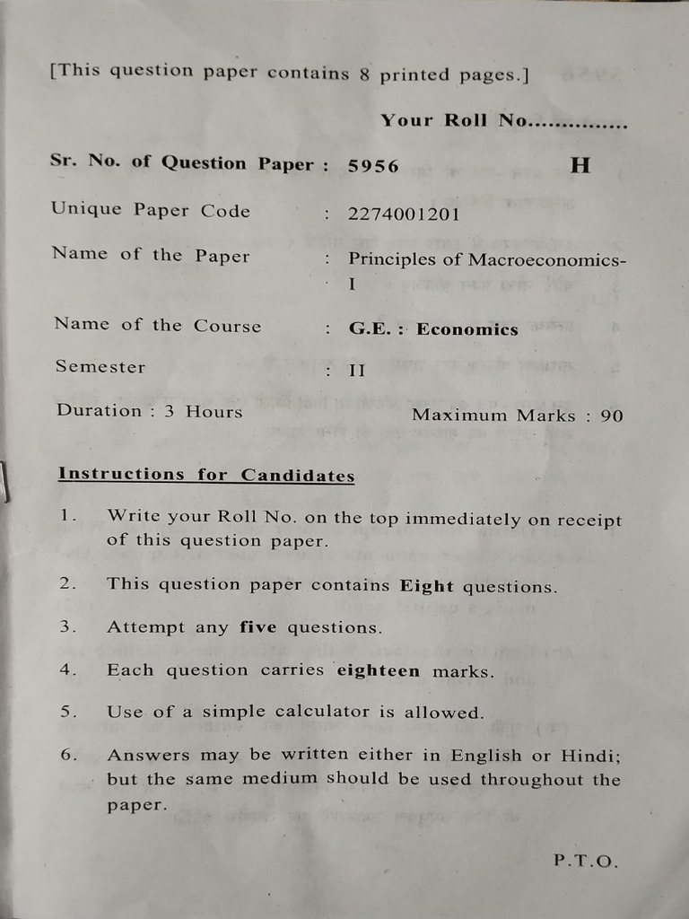 Macroeconomics Question Paper 5956 | PDF | Multiplier (Economics ...