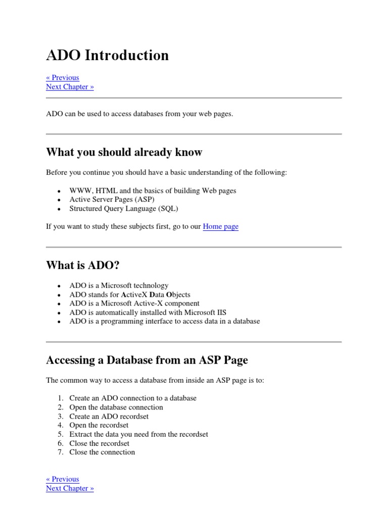 Ado Microsoft Access Active X Data Objects