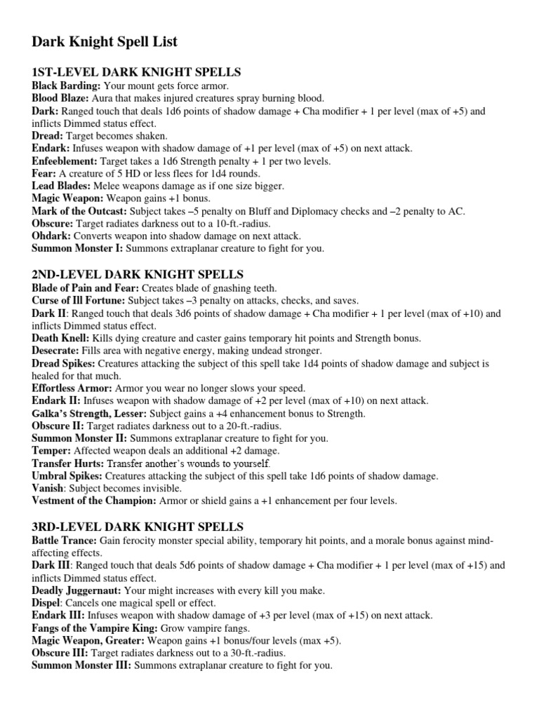 Dark_Knight_Spell_List | PDF