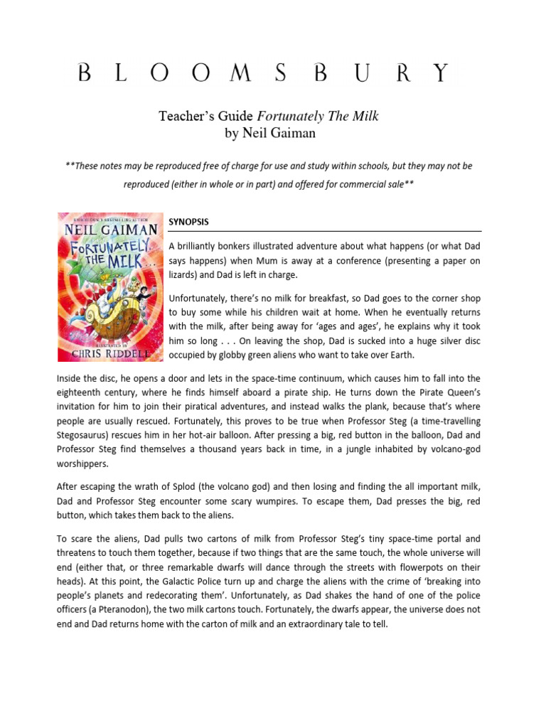 Teachers Guide Fortunately The Milk | PDF