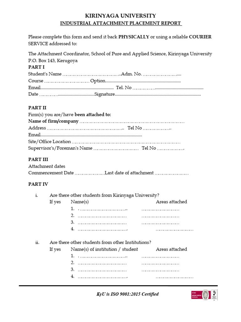Industrial Attachment Placement Form Spas 2 | PDF