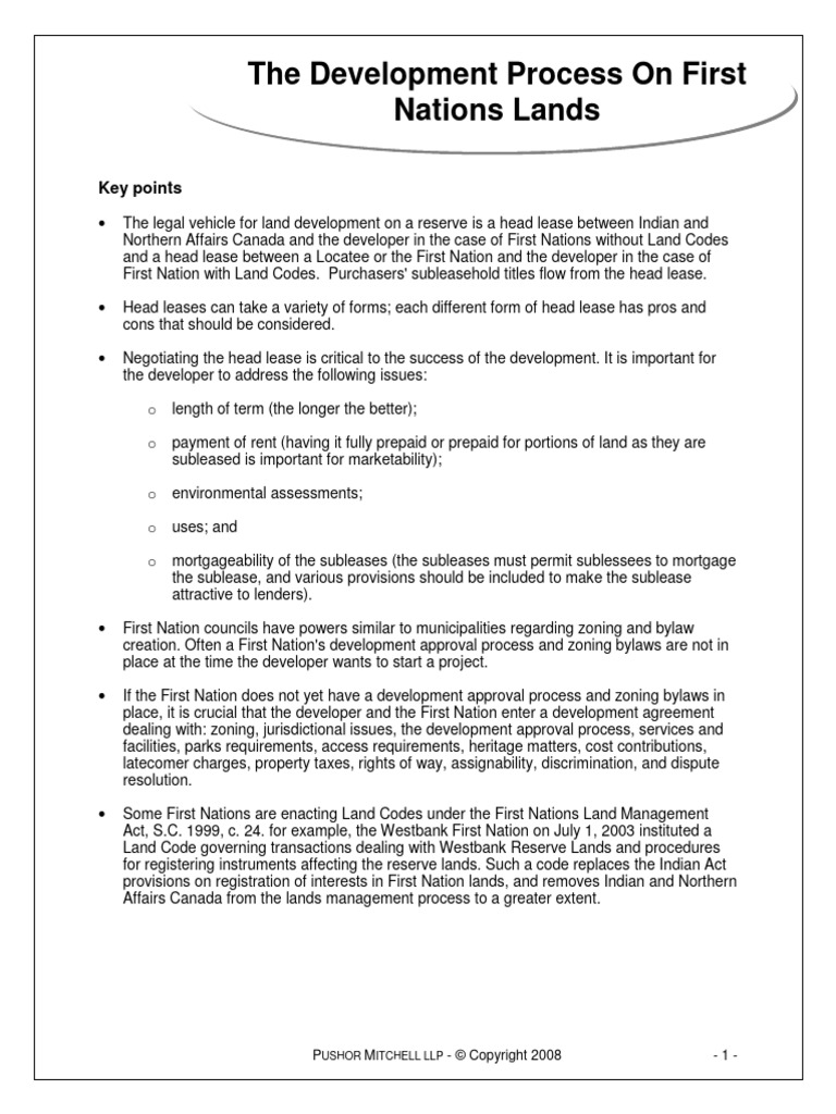 The Development Process On First Nations Lands | PDF | Lease | Law And ...