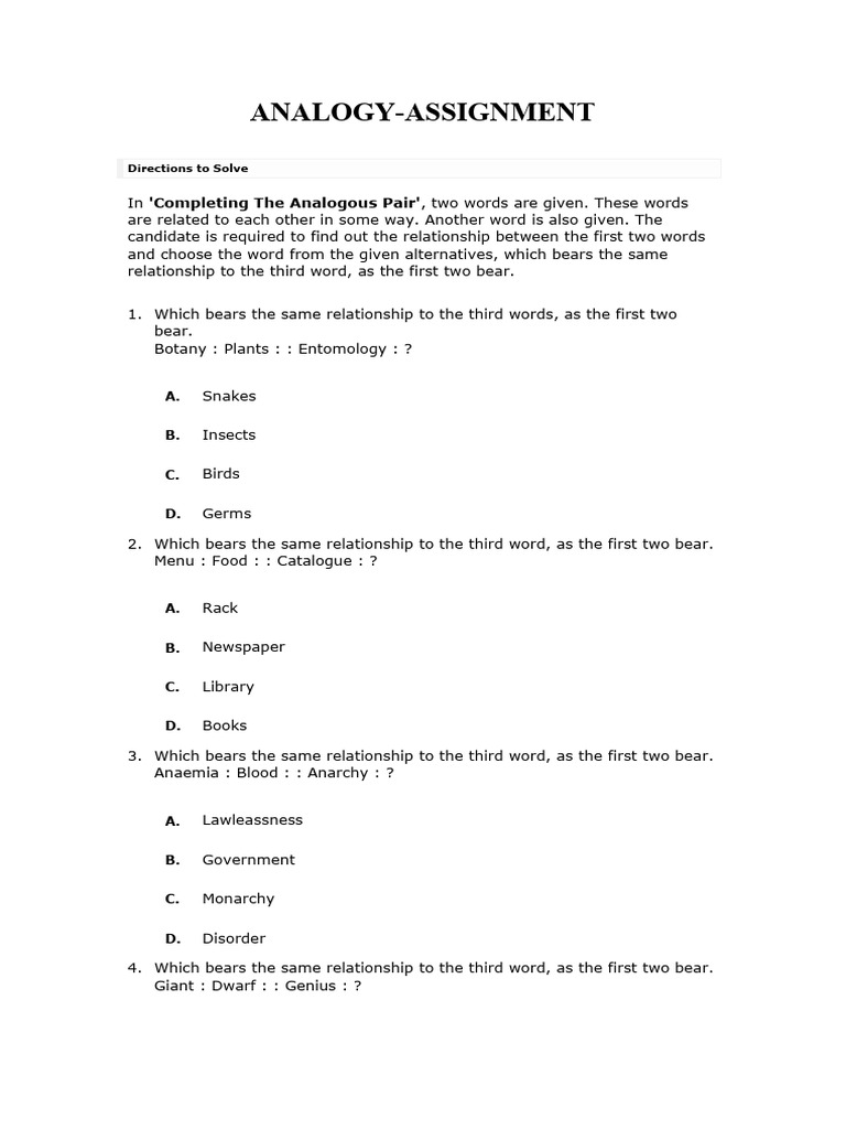 Analogy (Assignment) | PDF | Crops