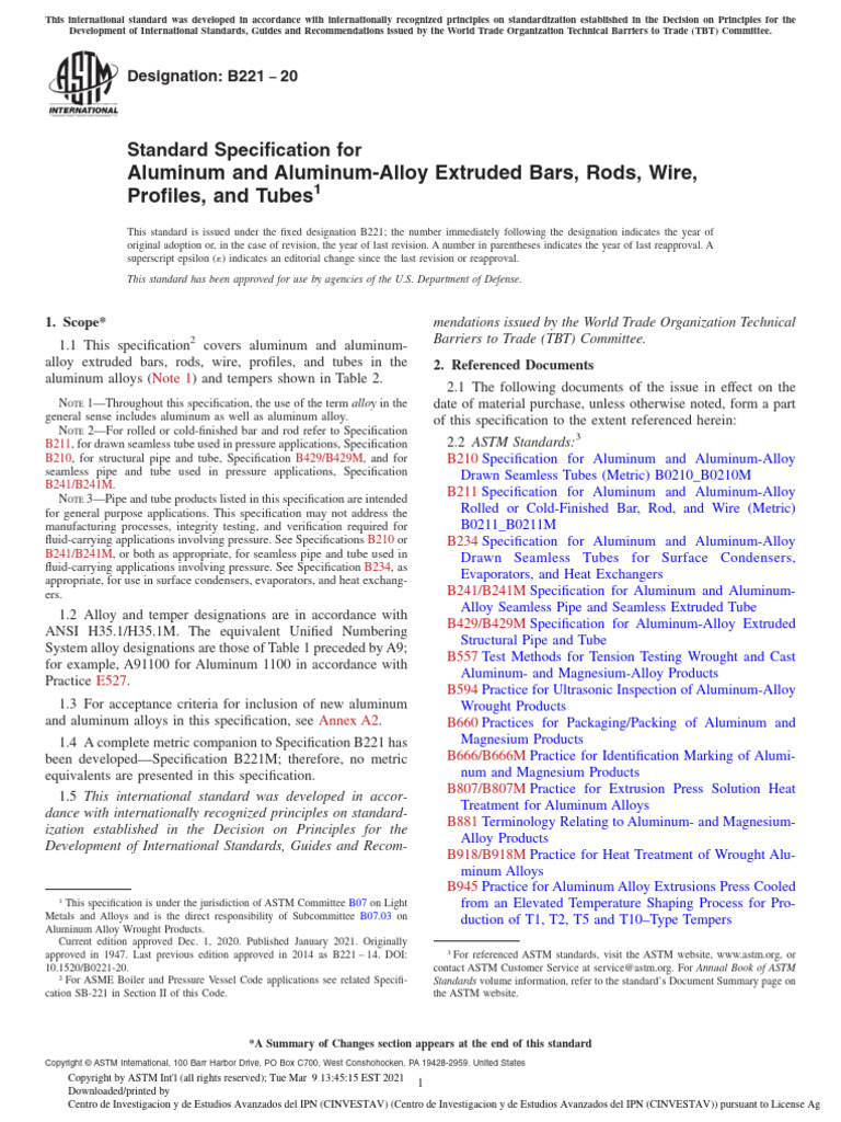 Astm B221.5580 | PDF | Pipe (Fluid Conveyance) | Extrusion