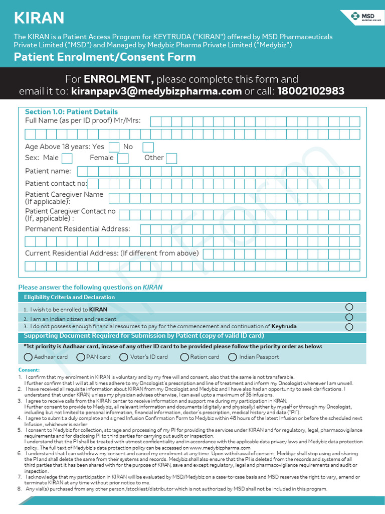 Apr 2024 - Kiran Enrollment and Consent Form - 2 F | PDF | Medical ...
