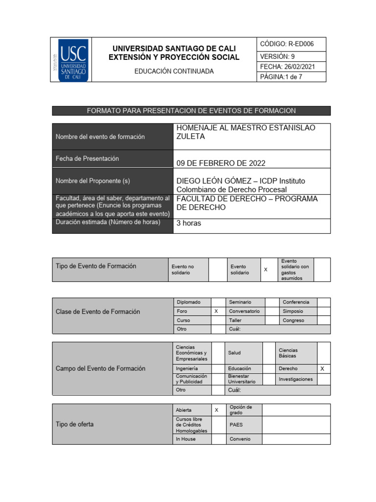 R-Ed006 V9 - Formato para Presentacion de Eventos de Formacion | PDF | Maestros
